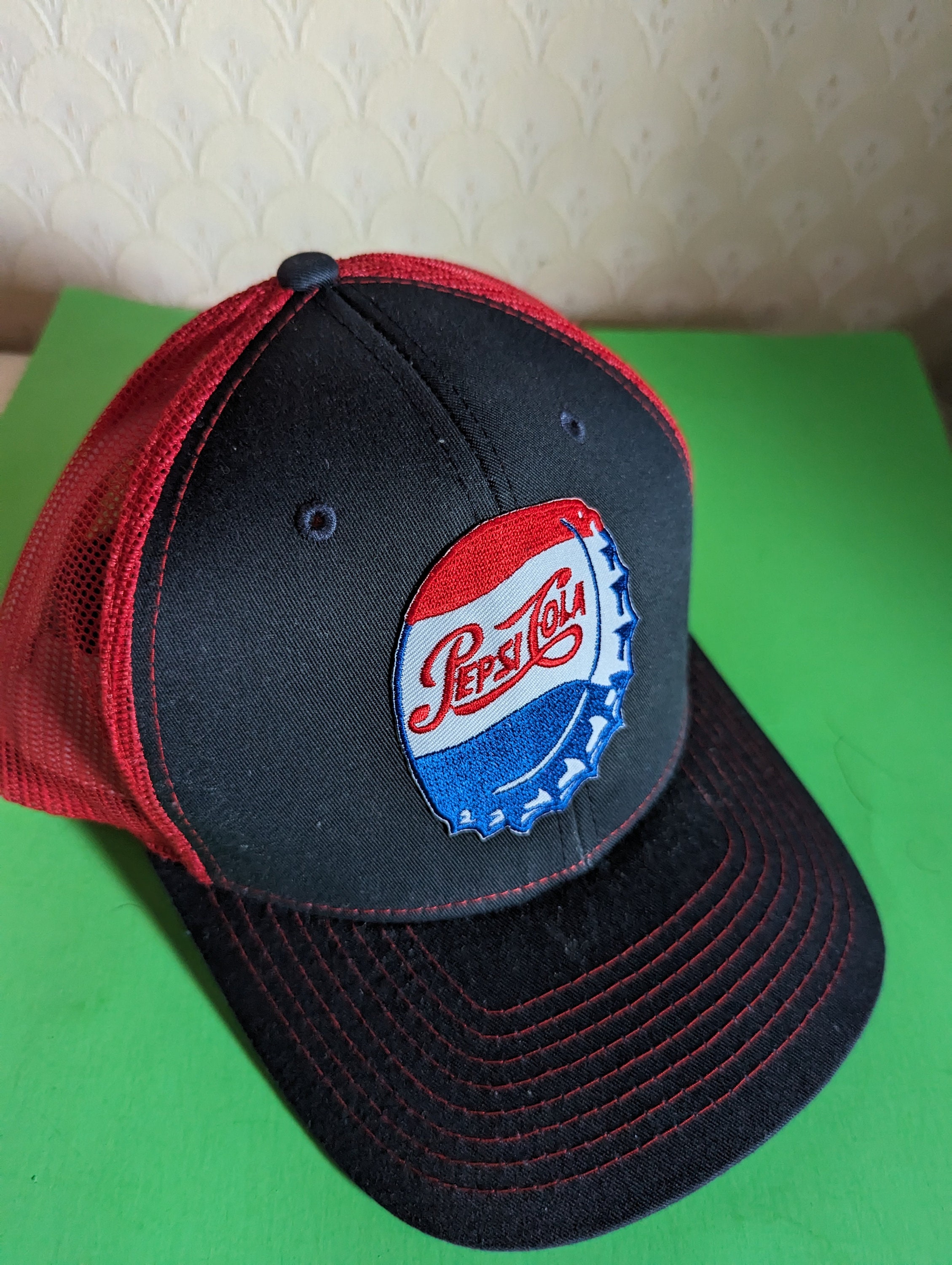 Pepsi Cola Bottle Cap Logo . Black /red Adjustable Cap. This Cap Really ...
