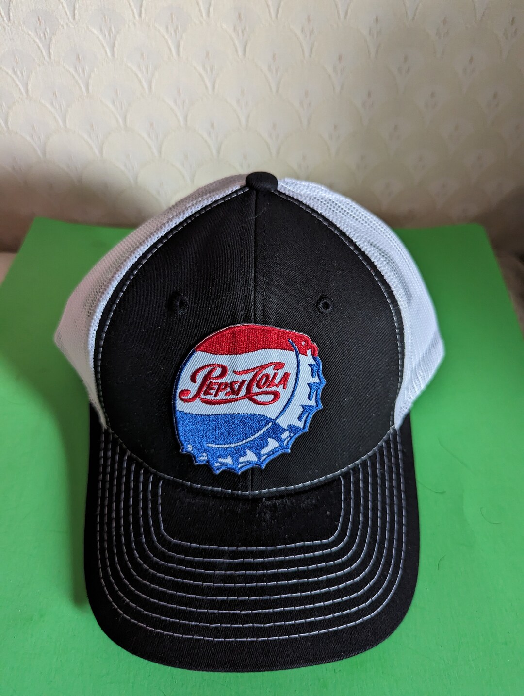 Pepsi Cola Bottle Cap Logo . Black /white Adjustable Cap. This Cap ...