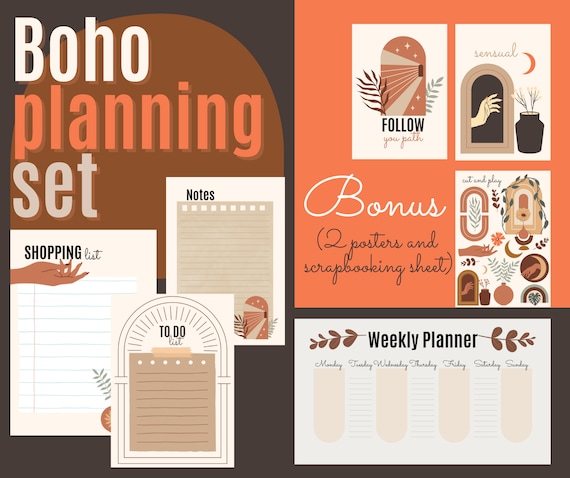 Digital Printable Boho Planning Set: Weekly Planner to Do - Etsy