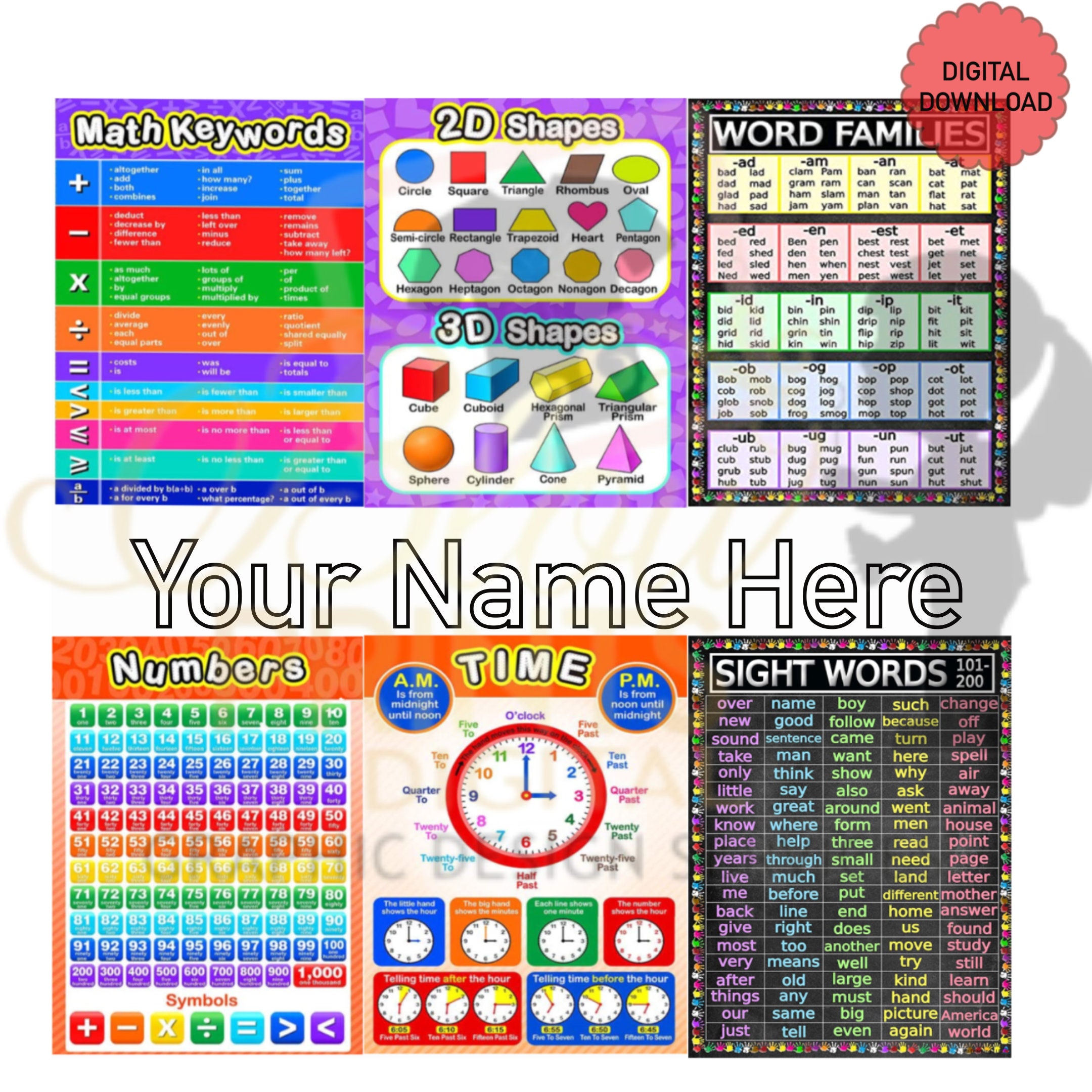 Pre K - 5th Grade Learning Pillow Template Bundle PNG Download - Etsy