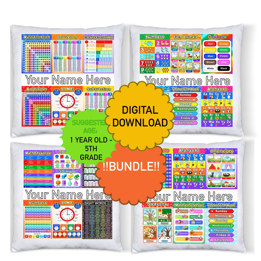Toddler 1 Year Old - 5th Grade Learning Pillow Template Bundle - Etsy