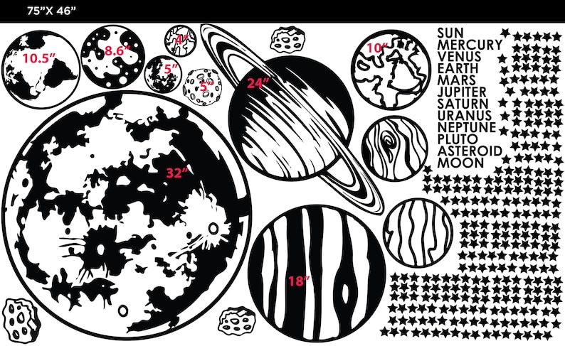 Space Wall Decal Planets Solar System Vinyl Wall Decals - Etsy