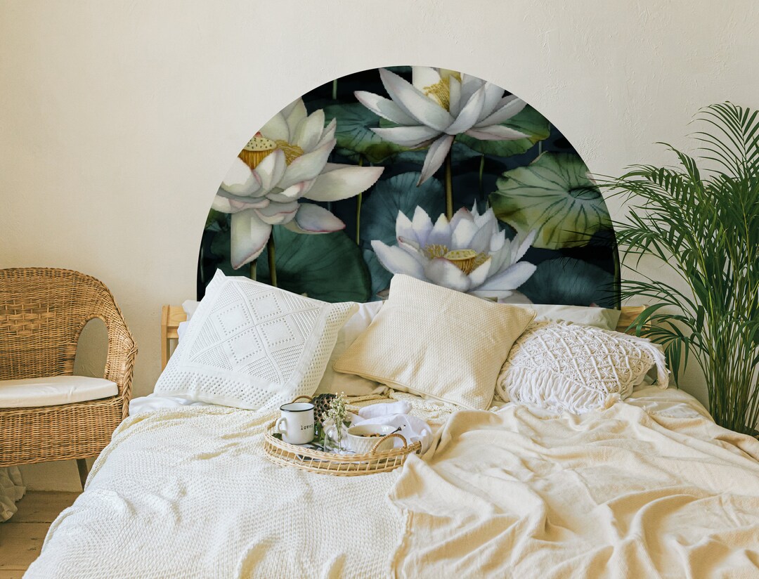 White Lotus Headboard Wall Decal, the White Lotus Bed Arch Sticker ...
