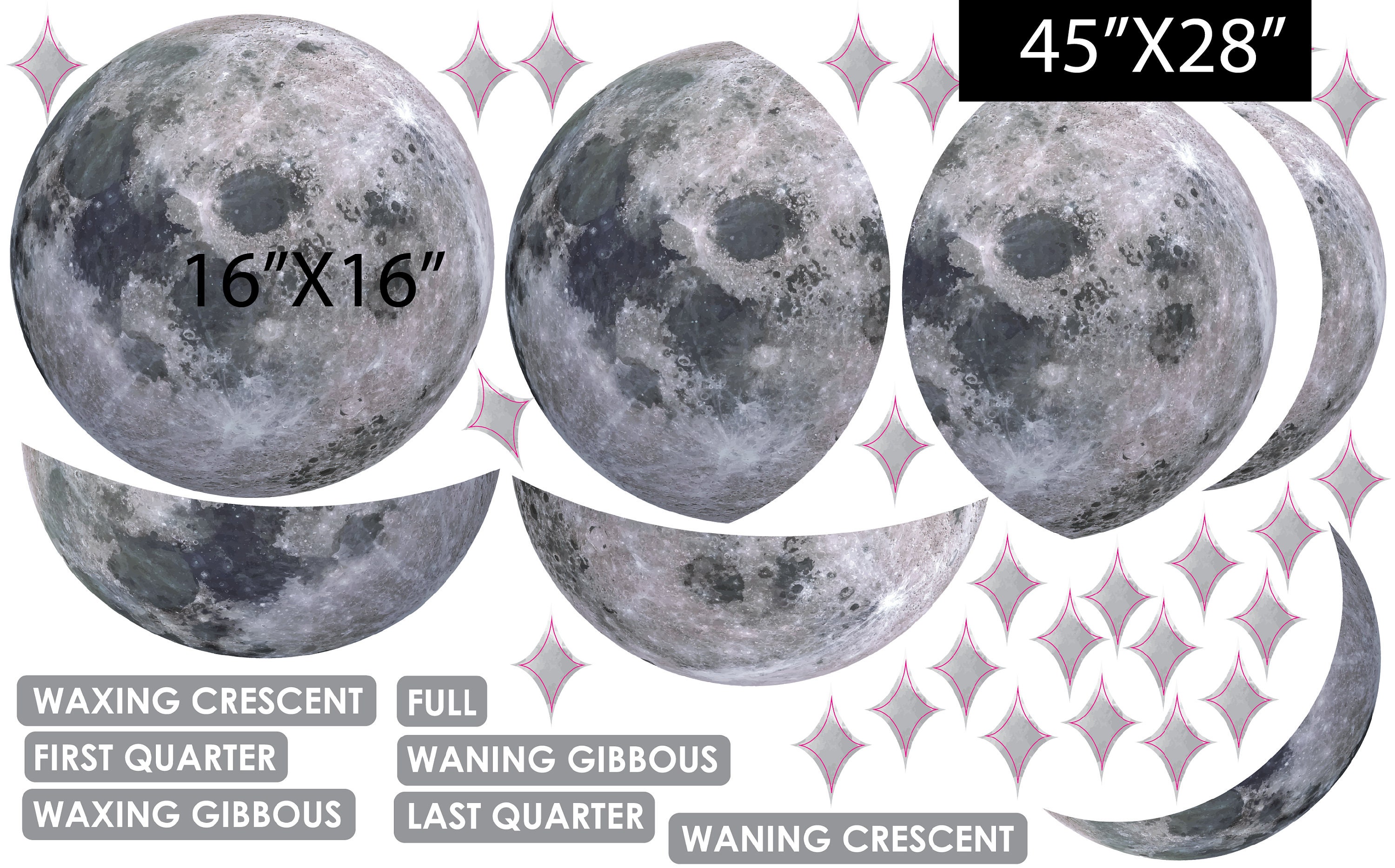 Moon Phases Wall Decal Moon Phase Decor Sticker Celestial - Etsy
