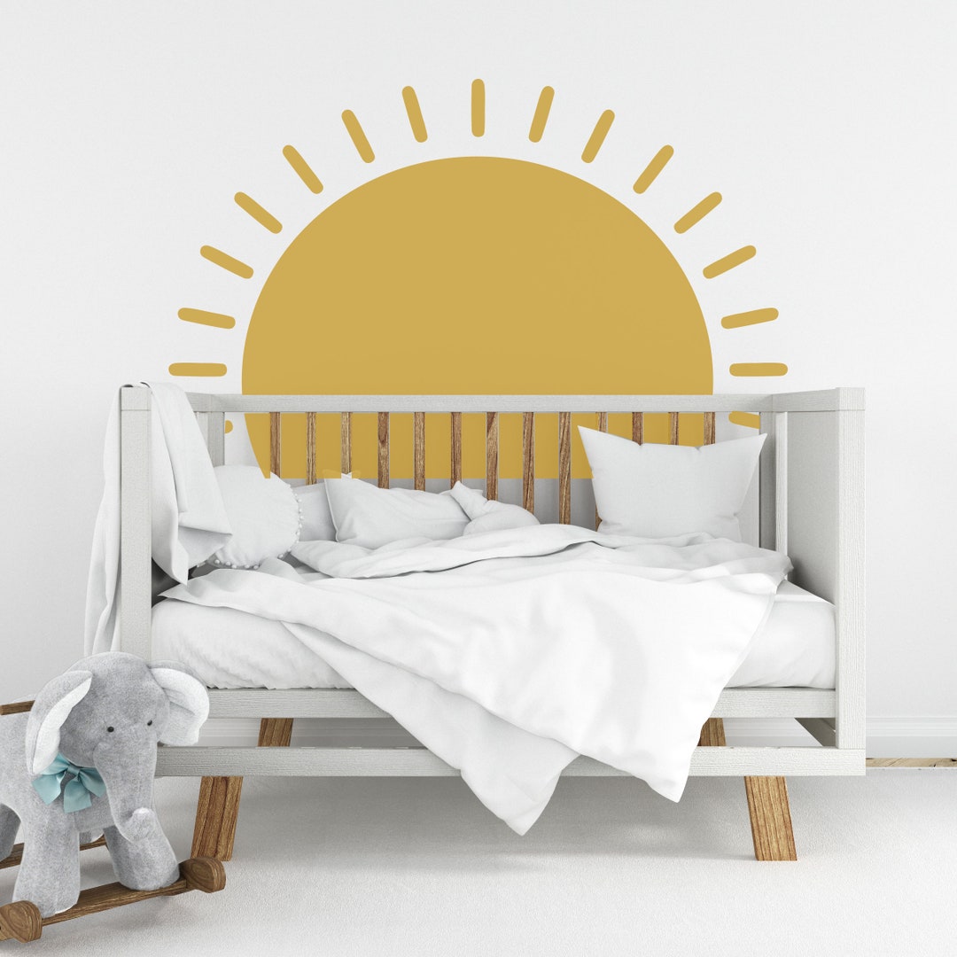 Modern Sun Wall Decal Boho Half Sun Wall Sticker Decal, Mid Century ...