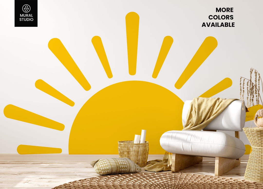 Wall Decal Large Half Sun Nursery Kids Room Decor Wall Art Sunburst ...