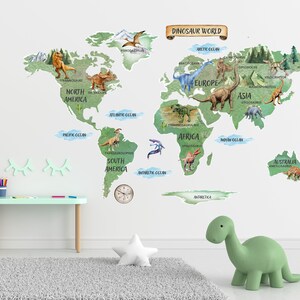 Dinosaur Wall Decal Set for Kids World Map, Dinosaurs Nursery Wall ...