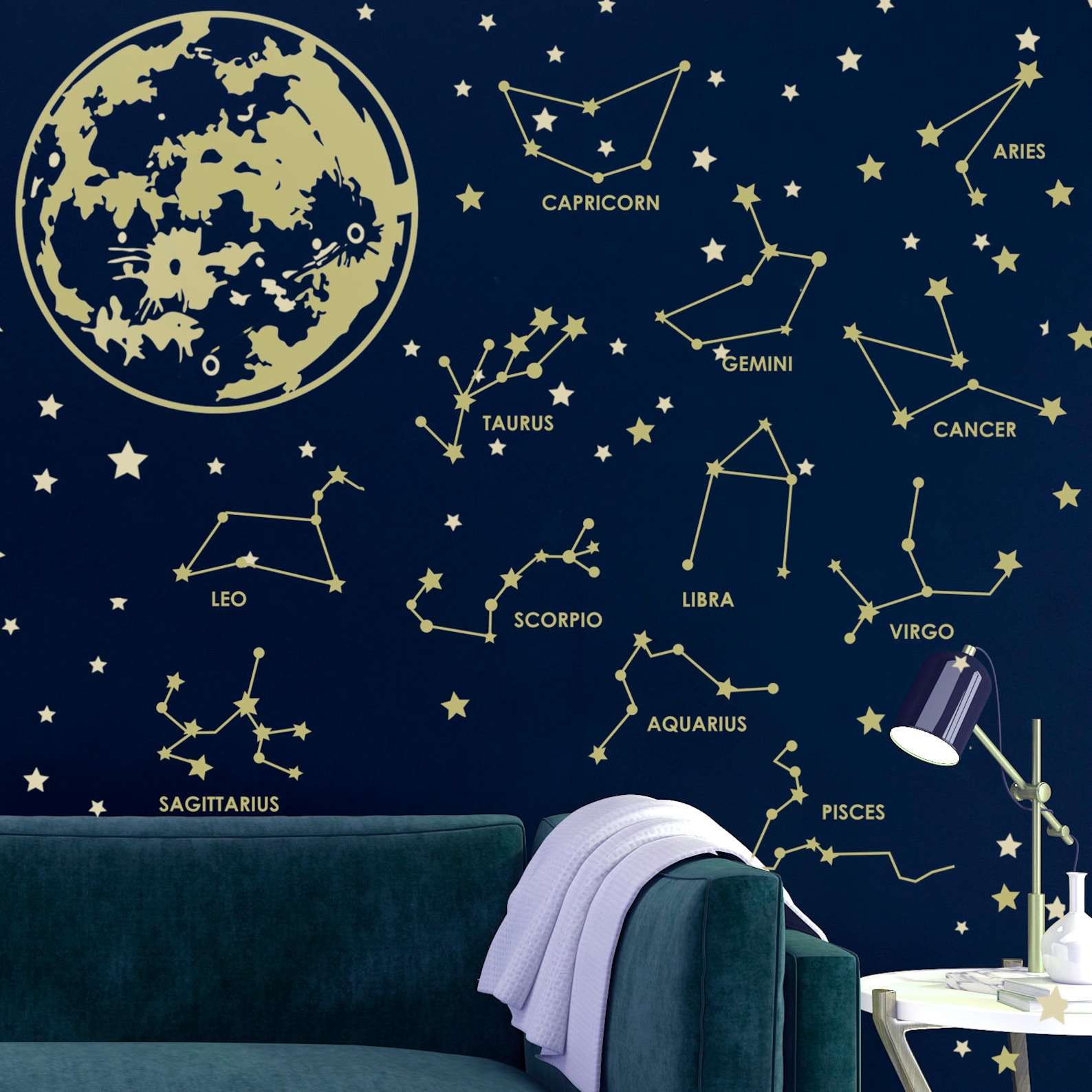 Moon and Stars Wall Decal Starbursts Space Wall Sticker - Etsy