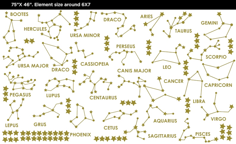 Zodiac Constellation Wall Decal, Night Sky, Star Stickers, Zodiac ...