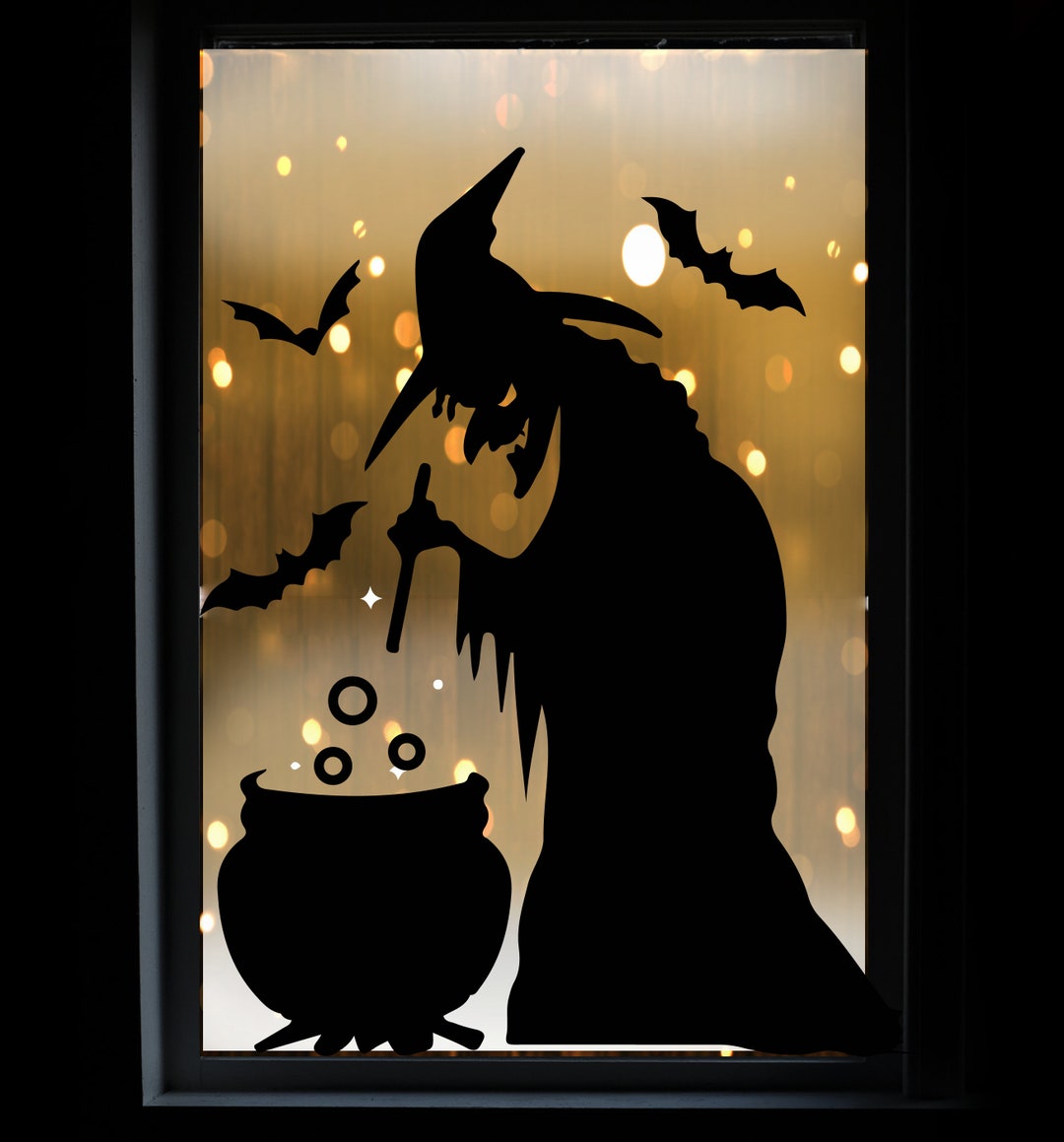 Witch Wall Decal, Witch Window Decal, Skeleton Wall Decal, Bat Wall ...