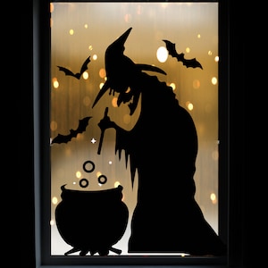 Witch Wall Decal, Witch Window Decal, Skeleton Wall Decal, Bat Wall ...