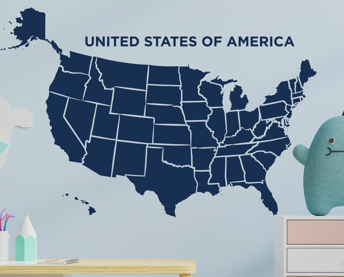 USA Map Wall Decal Map of USA Wall Sticker United States Map - Etsy