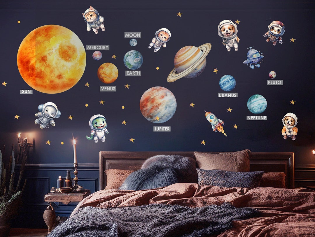 Astronaut Wall Decals, Space Wall Decal, Planets Wall Decal, Stars Wall Decal, Peel and Stick ...