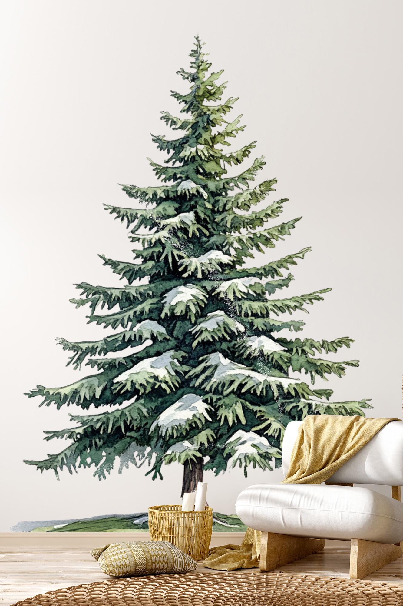 Watercolor Pine Tree Wall Decal, Wall Decor, Nursery Wall Decals, Tall ...