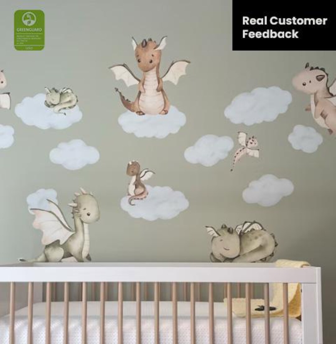 Nursery Room Dragons Wall Decal, Dragon Sticker, Kids Bedroom Playroom ...