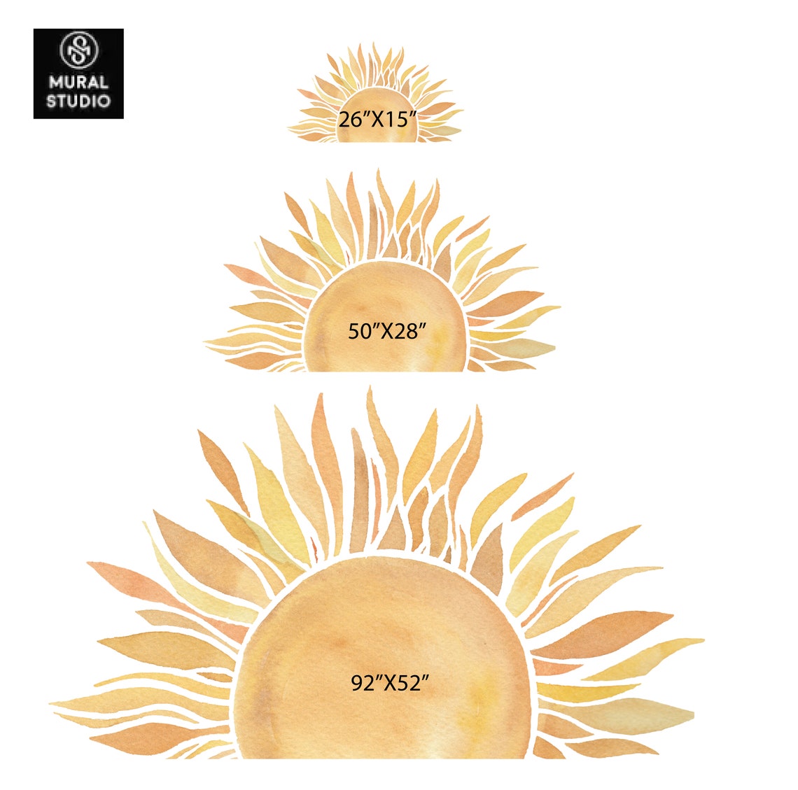 Large Sun Wall Decal, Watercolor Sun Decal, Nursery Wall Decal ...