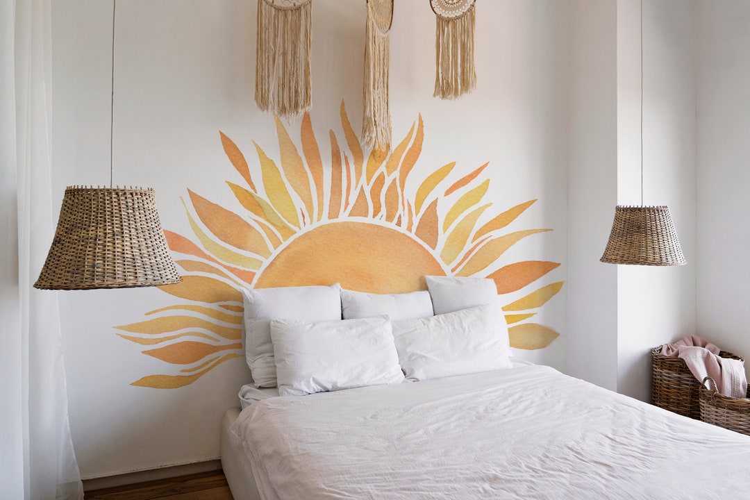 Large Sun Wall Decal, Watercolor Sun Decal, Nursery Wall Decal ...