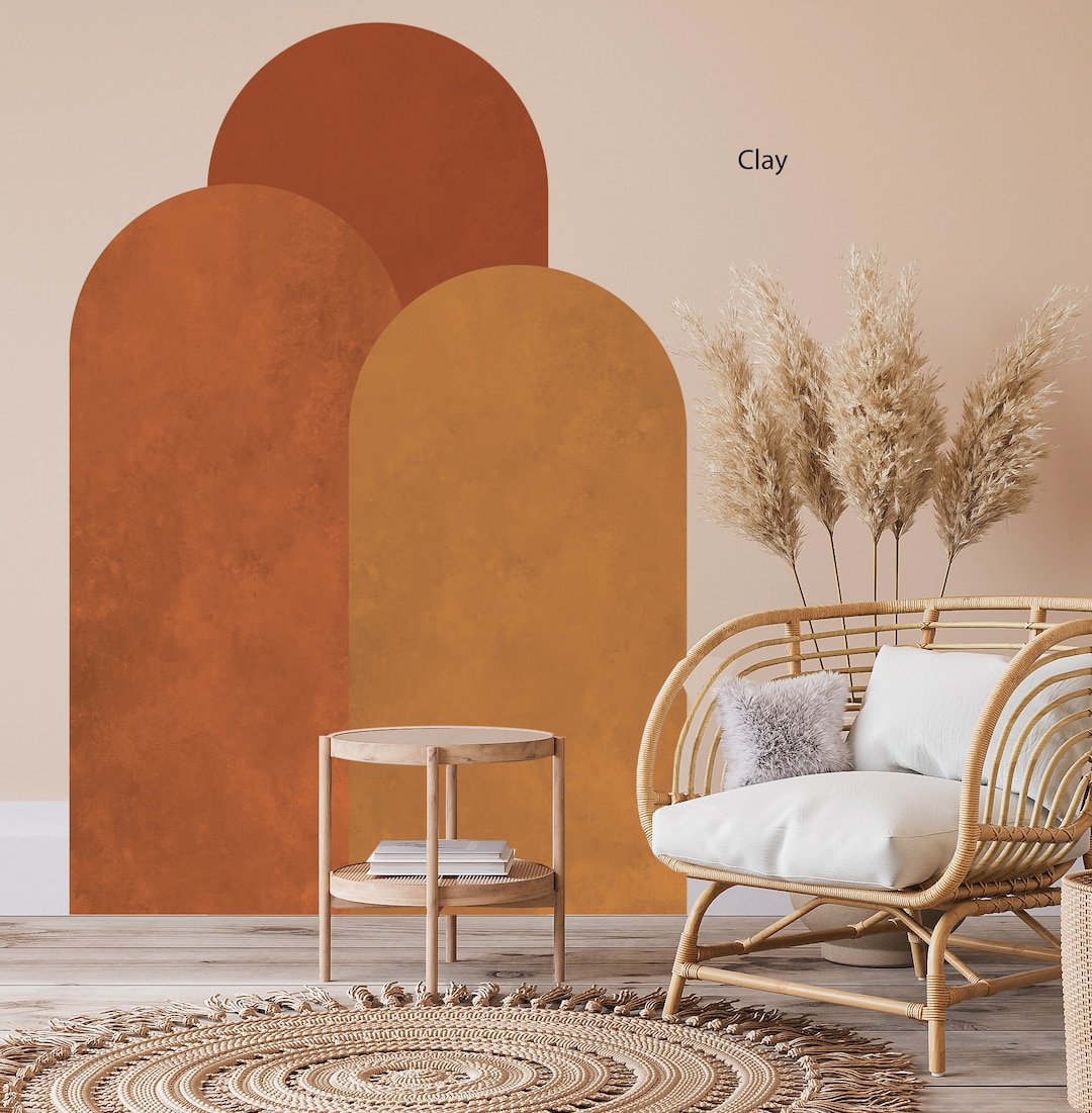 Modern Orange Rust Arch Headboard Wall Decal - Japandi Boho Abstract ...