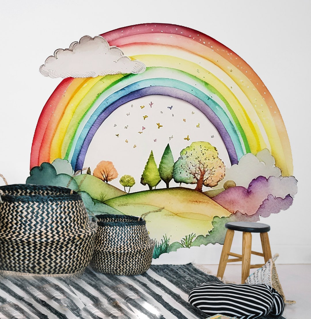 Nursery Wall Decal, Watercolor Rainbow Pastel Wall Sticker, Boho, Multi ...