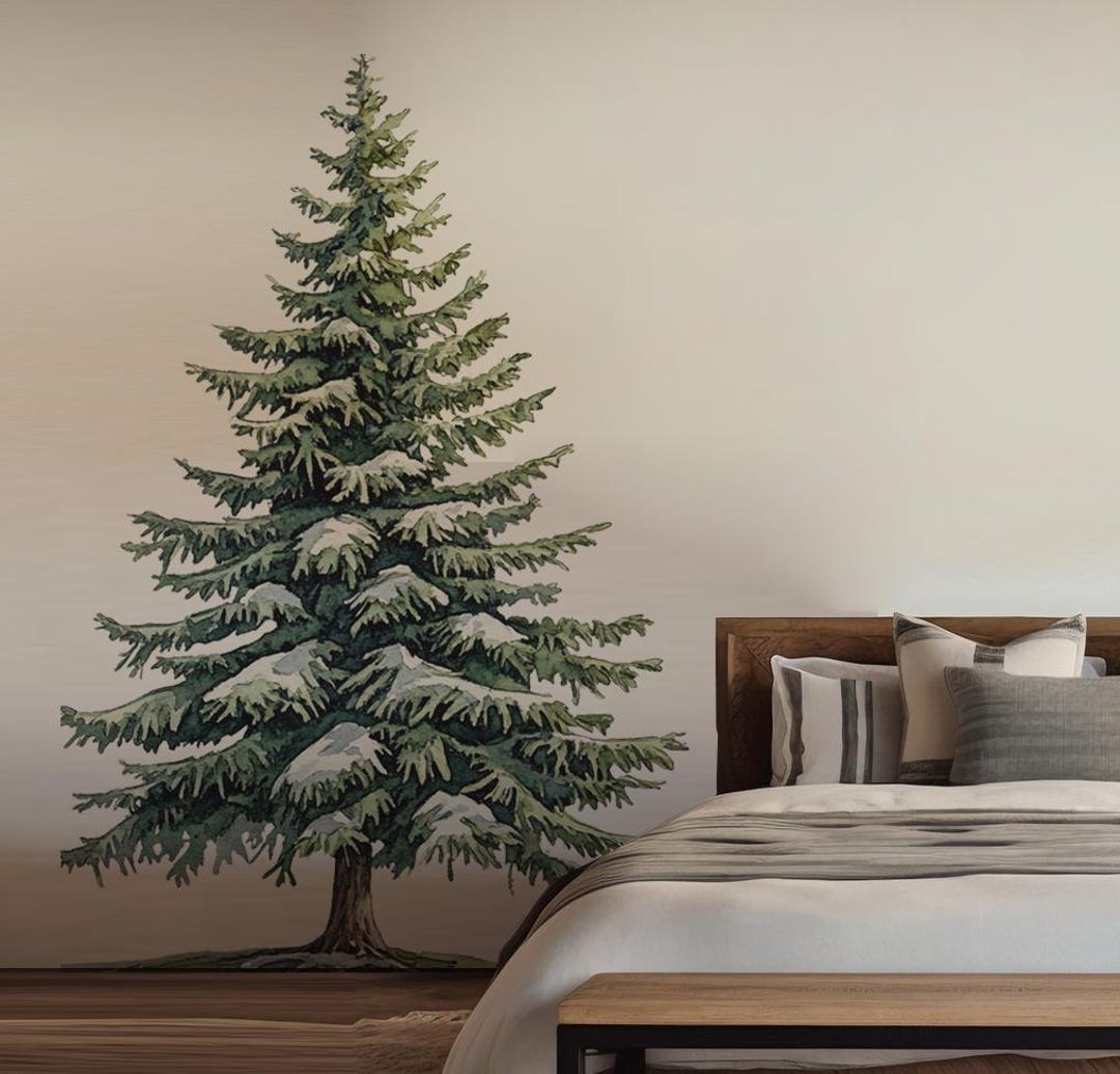 Watercolor Pine Tree Wall Decal, Wall Decor, Nursery Wall Decals, Tall ...