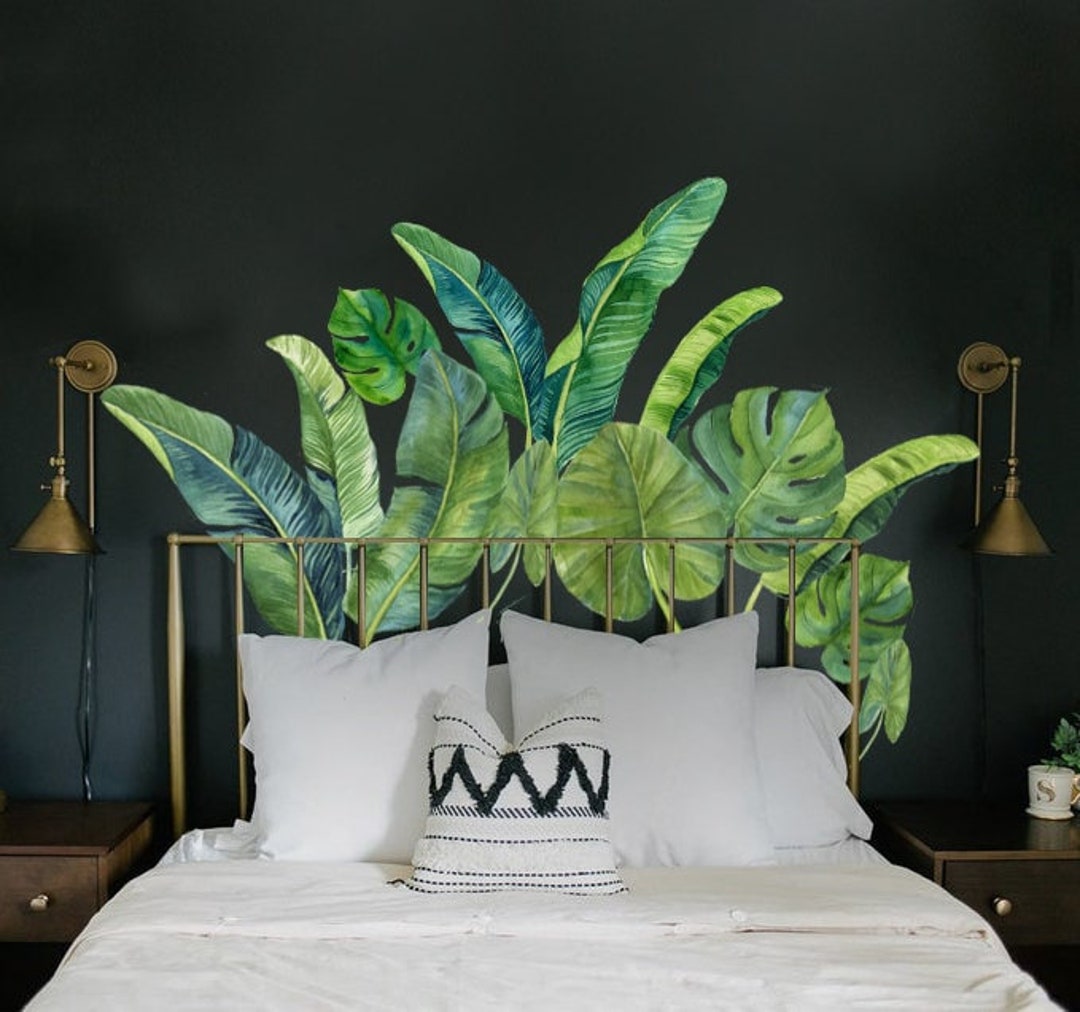 Monstera Aurea Leaves Wall Decal Sticker, Green Leaf Wall Decal, Jungle ...