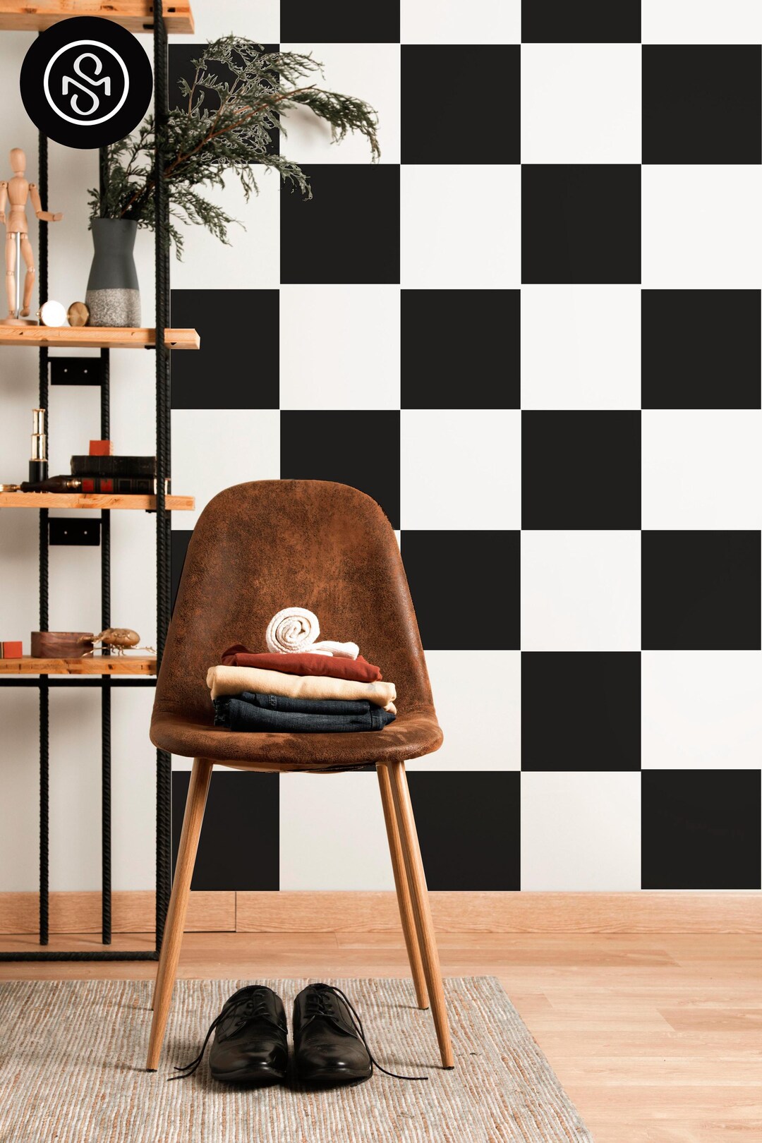 Black Checker Wall Decals, Checkered Wall, Checked Pattern Stickers ...