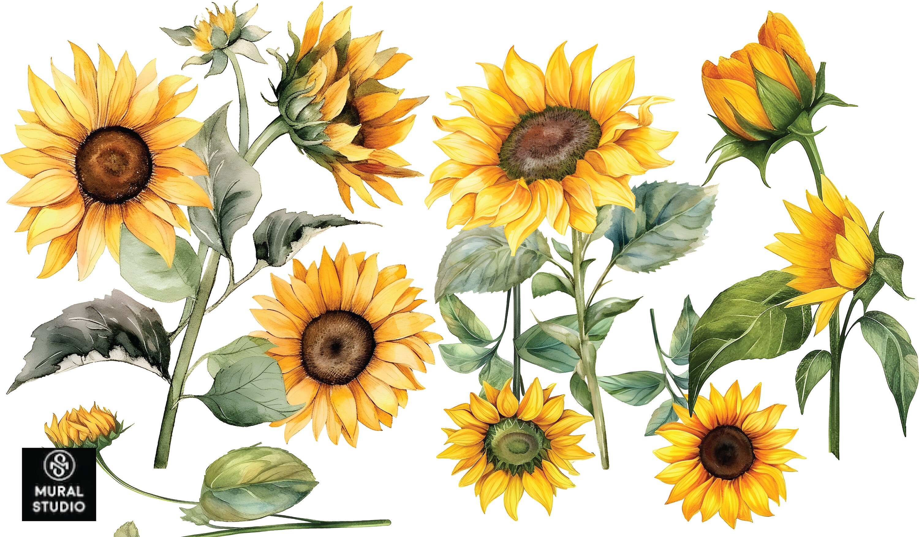 SUNFLOWERS Wall Art Decals Sticker, Midsommar Wall Flowers Bouquet ...