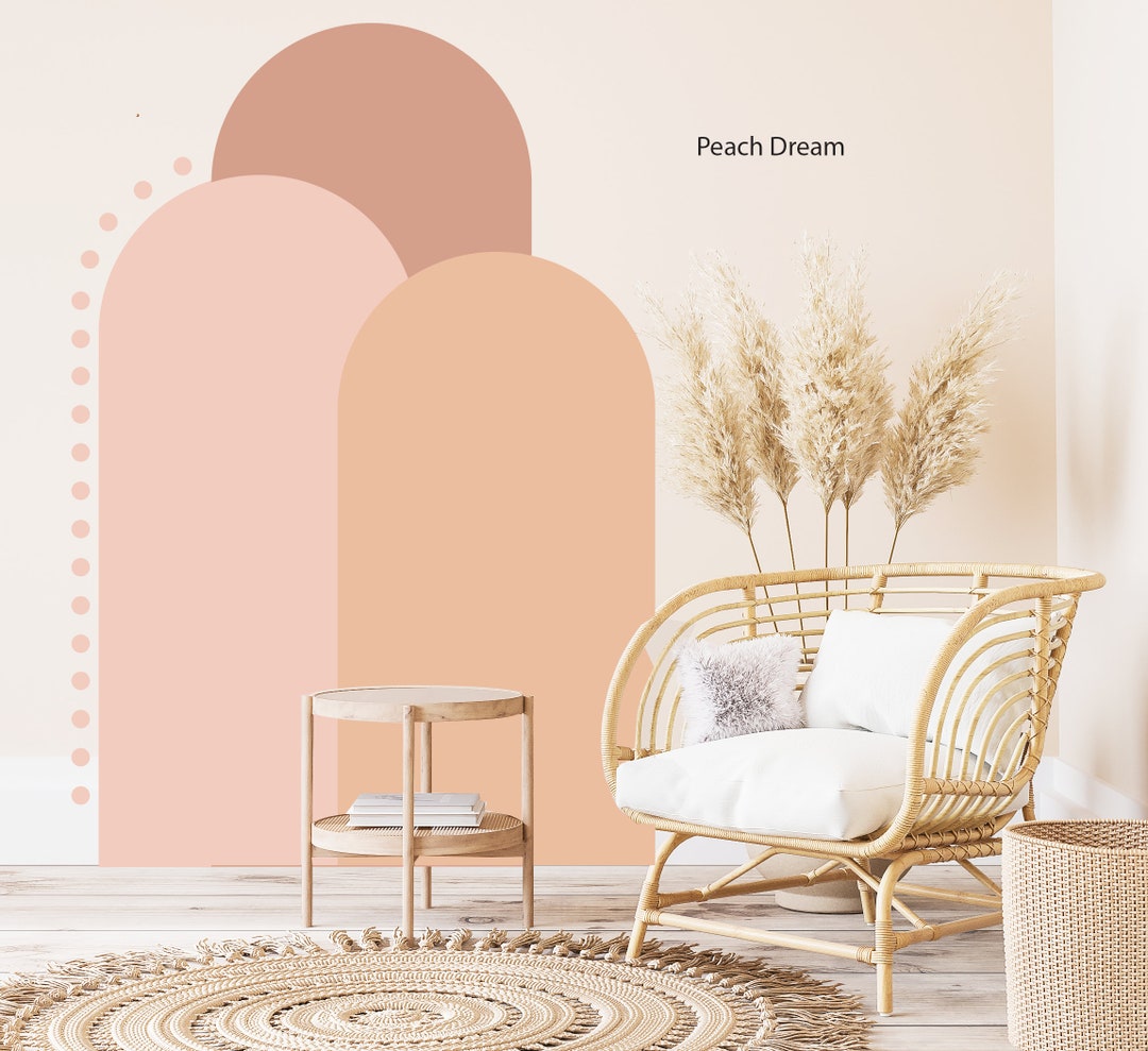 3 Peach Color Block Wall Decal With Dots, 3 Arch Wall Sticker With Dots ...