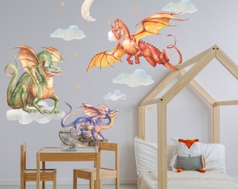 Nursery wall art Cute baby dragon Kids bedroom mural Wall Décor Wall ...