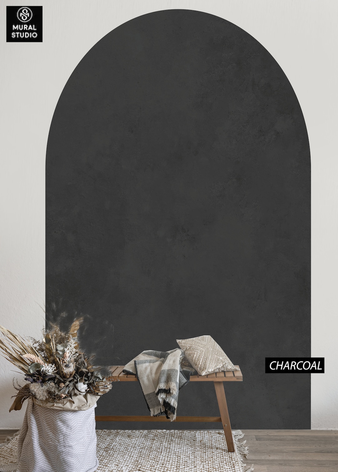 Black Textured Arch Decal, Arch Headboard Wall Decal, Japandi Boho ...