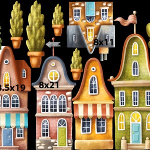 Houses Wall Decals Hand Drawn, Little Town Decal, City Wall Decal, Town ...