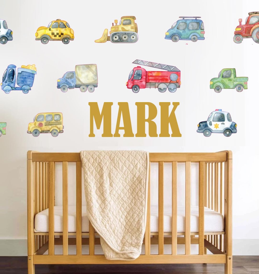 Watercolor Cars Wall Decal, Nursery Wall Decal Personalized Name ...
