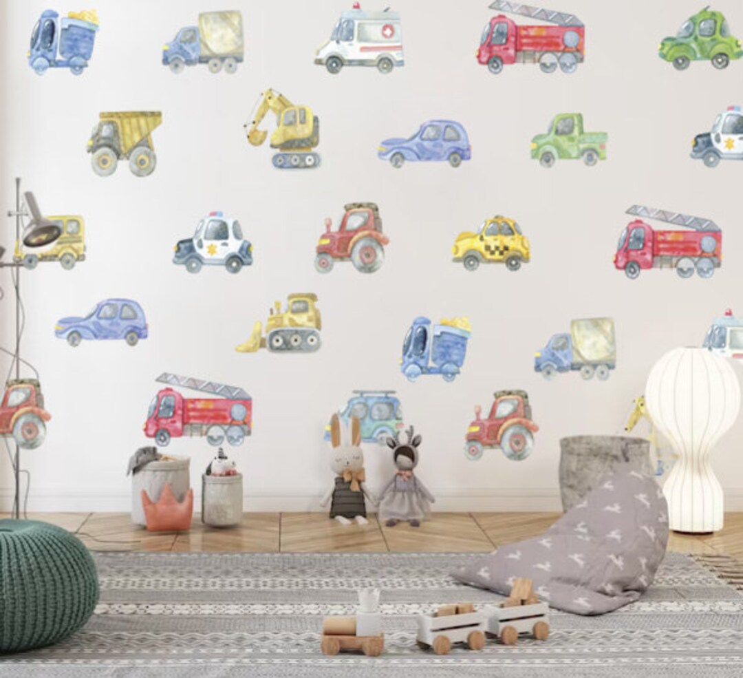 Watercolor Cars Wall Decal, Cars Wall Stickers, Cars Wall Decal, Kids ...