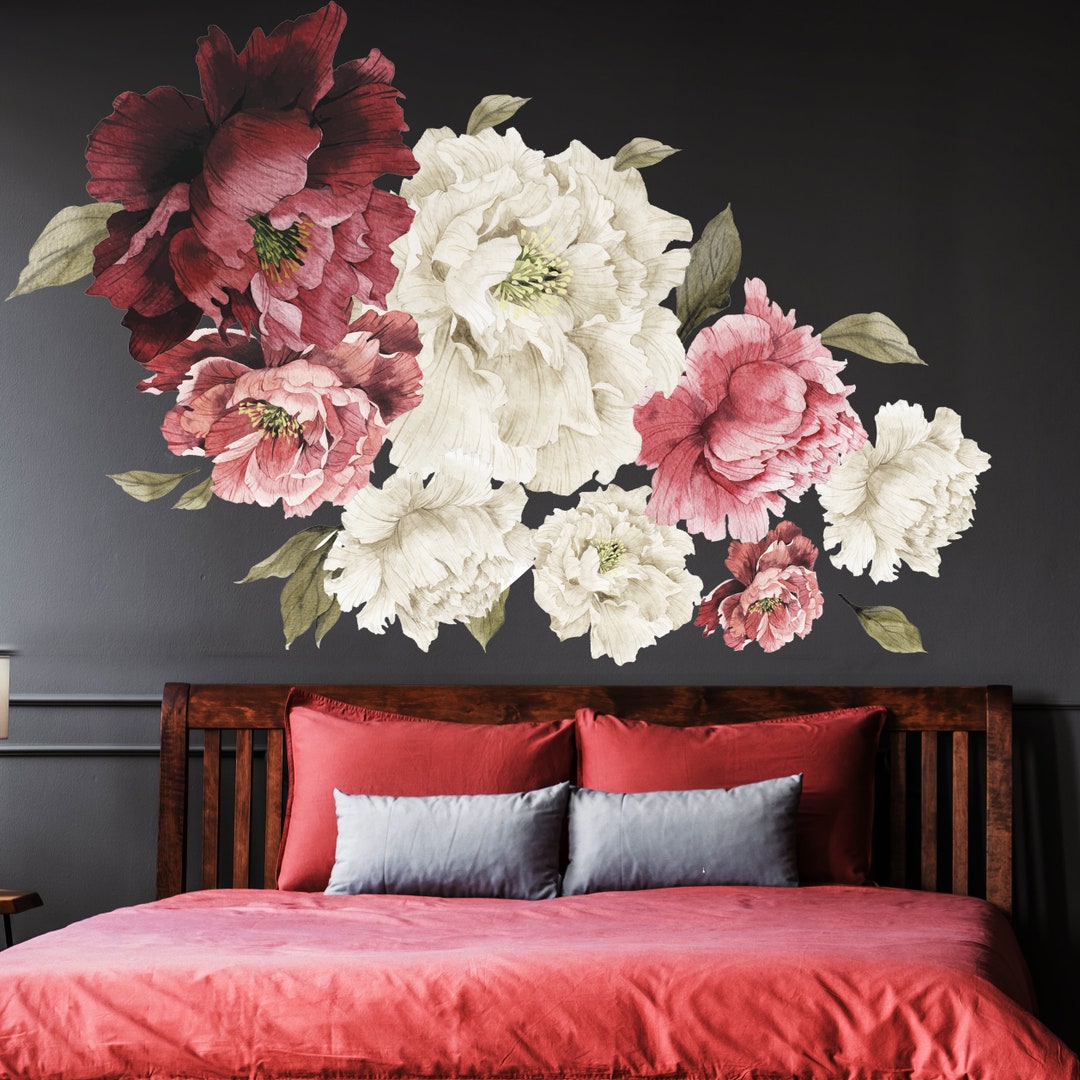 Peony Wall Decal Flowers Decal Floral Decoration Pink Peony Wall