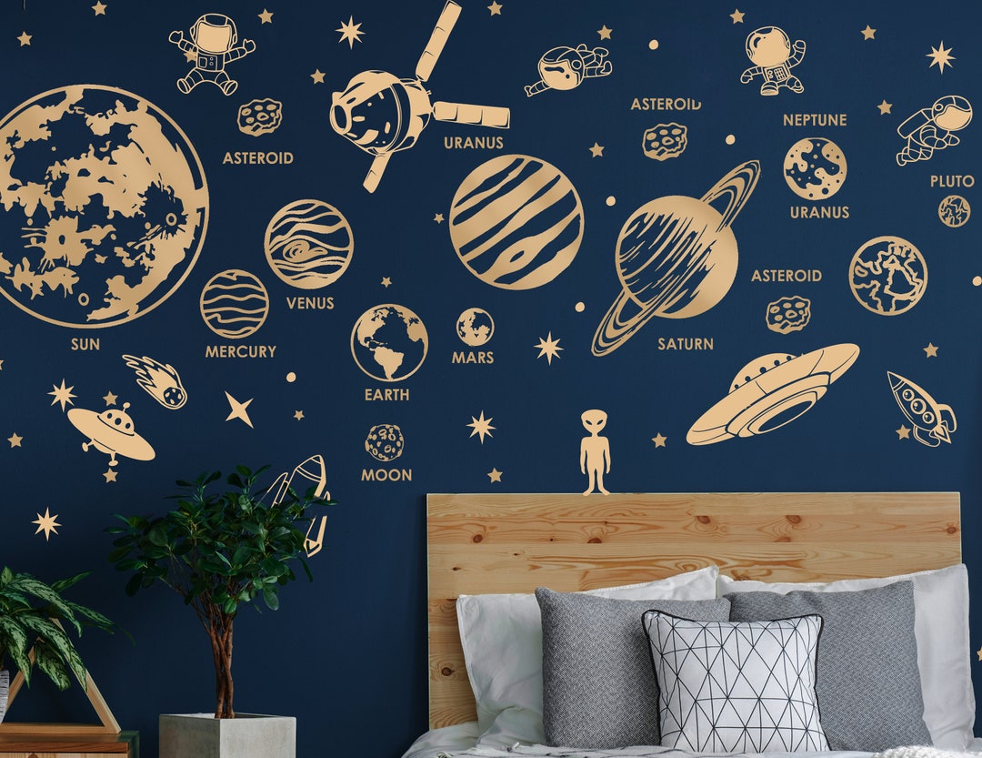 Space Wall Decal Planets Solar System, Vinyl Wall Decals, Stars Wall ...