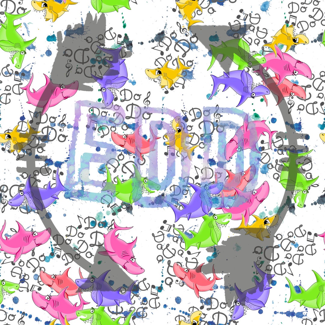 Baby Shark, Seamless Pattern, Shark Song, Cartoon, Digital Paper ...