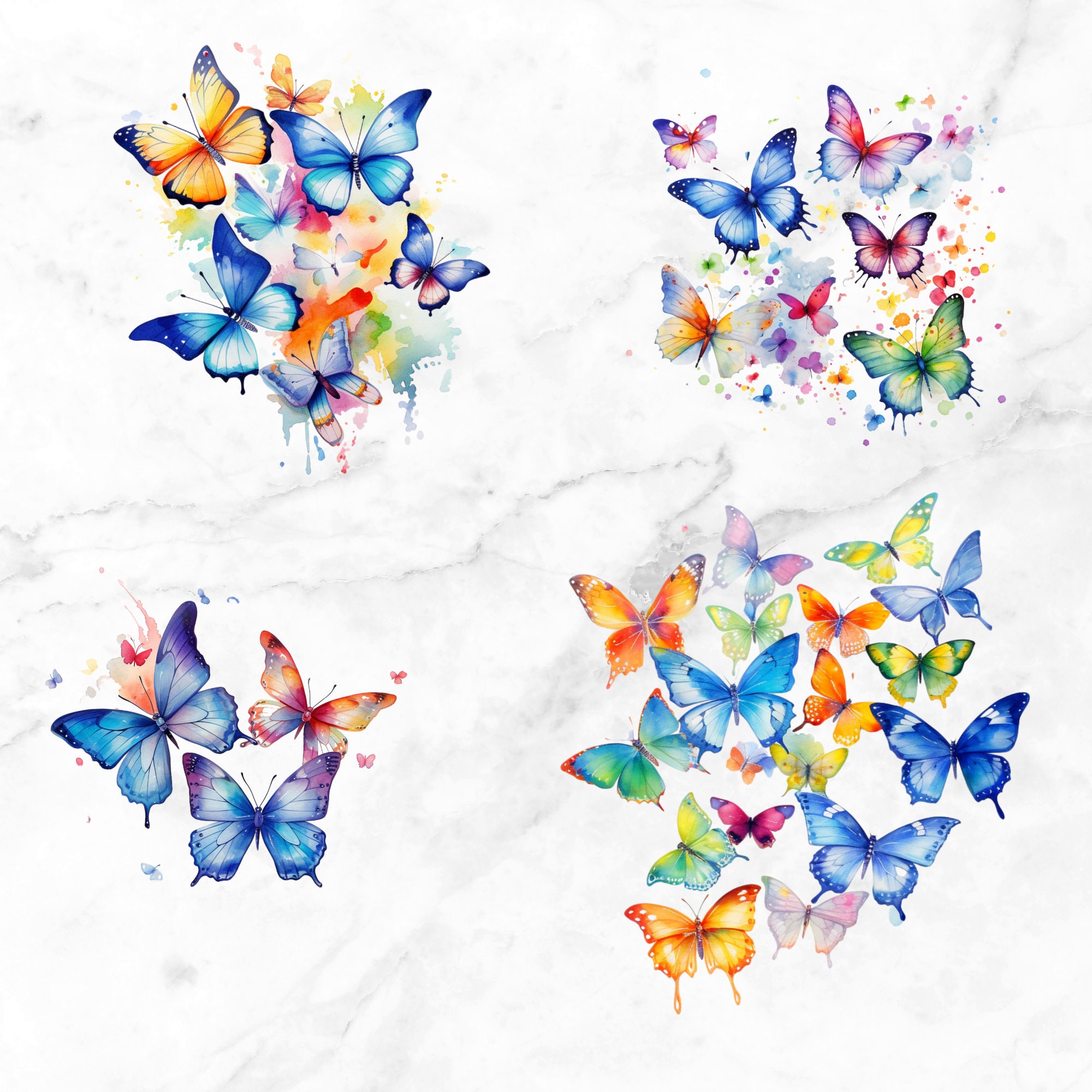 Watercolor Floral Butterfly Clipart | Butterfly SVG-PNG Bundle | 20 ...