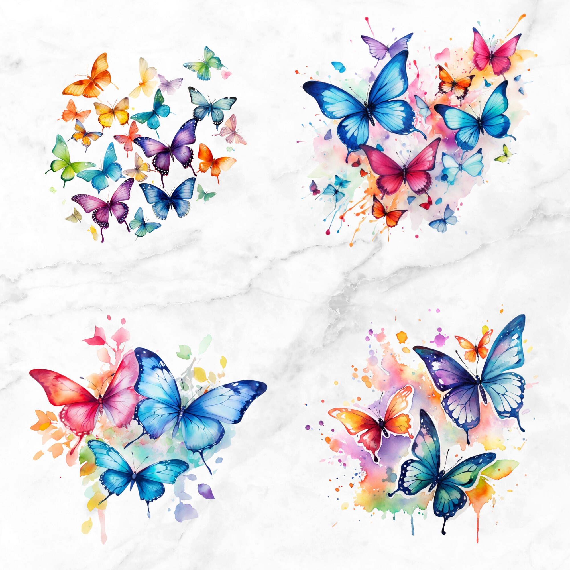 Watercolor Floral Butterfly Clipart | Butterfly SVG-PNG Bundle | 20 ...