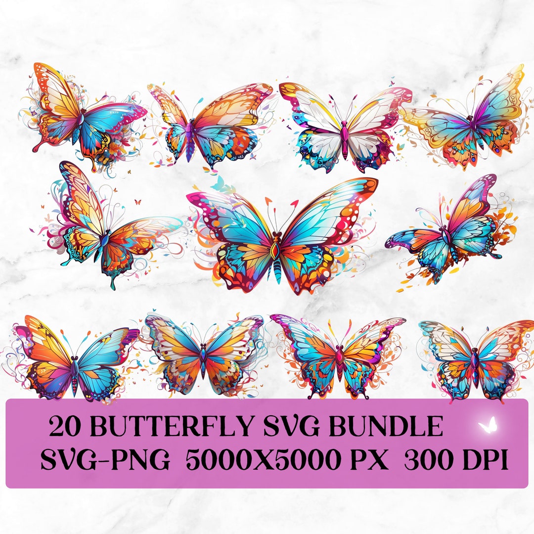 Butterfly SVG Clipart Butterfly PNG Bundle Transparent Background SVG ...