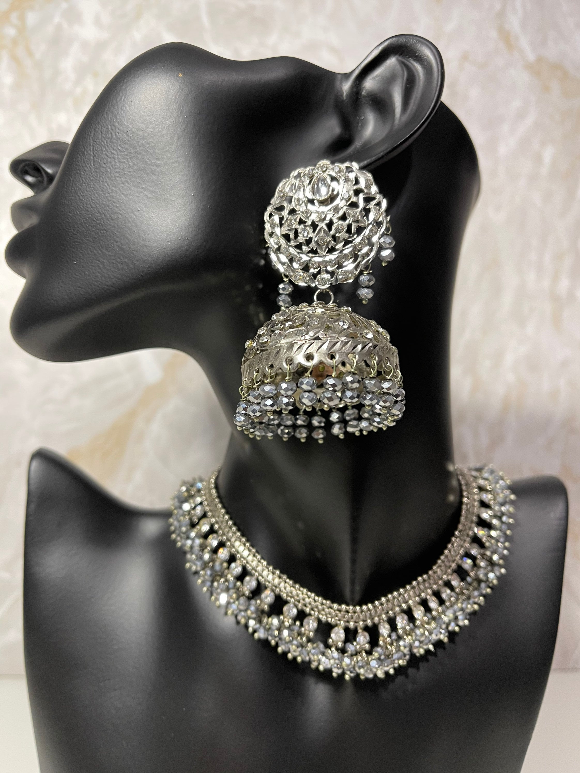Pakistani Indian 2 Piece Dark Silver Jewellery Set Etsy