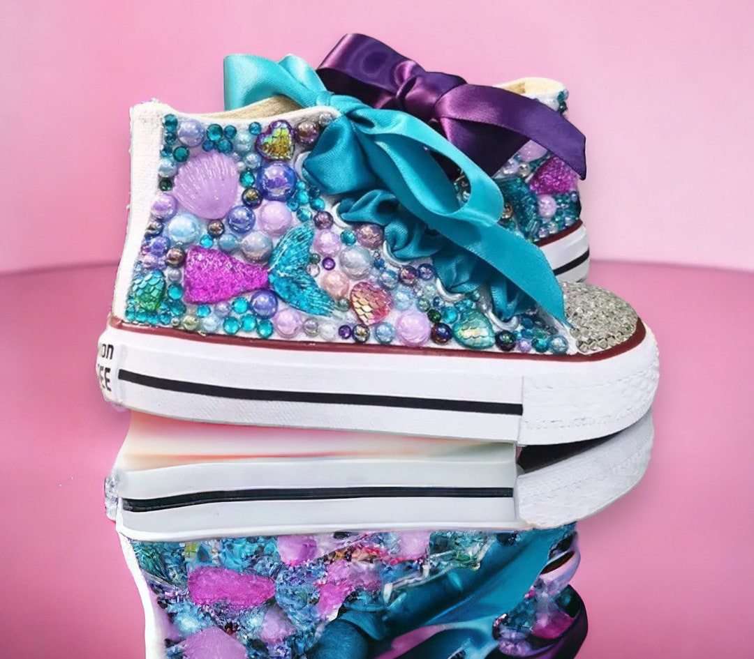 Toddler Girl Kids Bling Pearl Little Mermaid Shoes - Customized Name ...