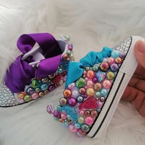 Toddler Girl Kids Bling Pearl Little Mermaid Shoes - Customized Name ...
