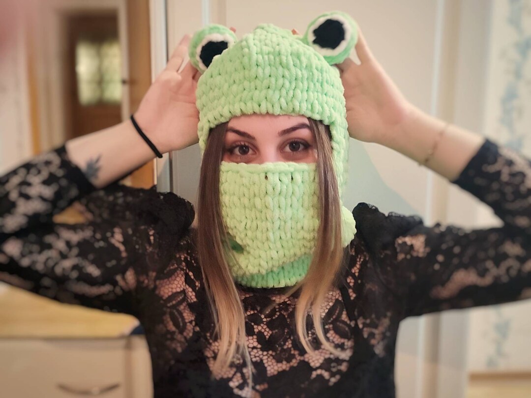 Balaclava Knit Frog Hat Ski Mask Kawaii Hat Full Face Mask Hat - Etsy