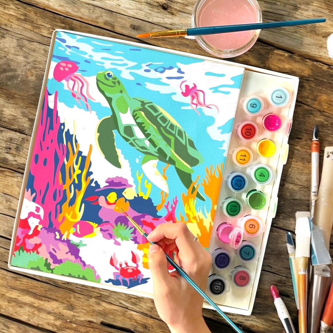 Paint by Number Ocean With Turtle - DIY Painting Kit - Ocean Scene ...