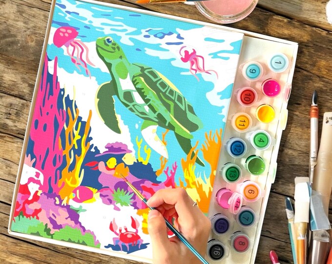 Paint by Number Ocean With Turtle - DIY Painting Kit - Ocean Scene ...