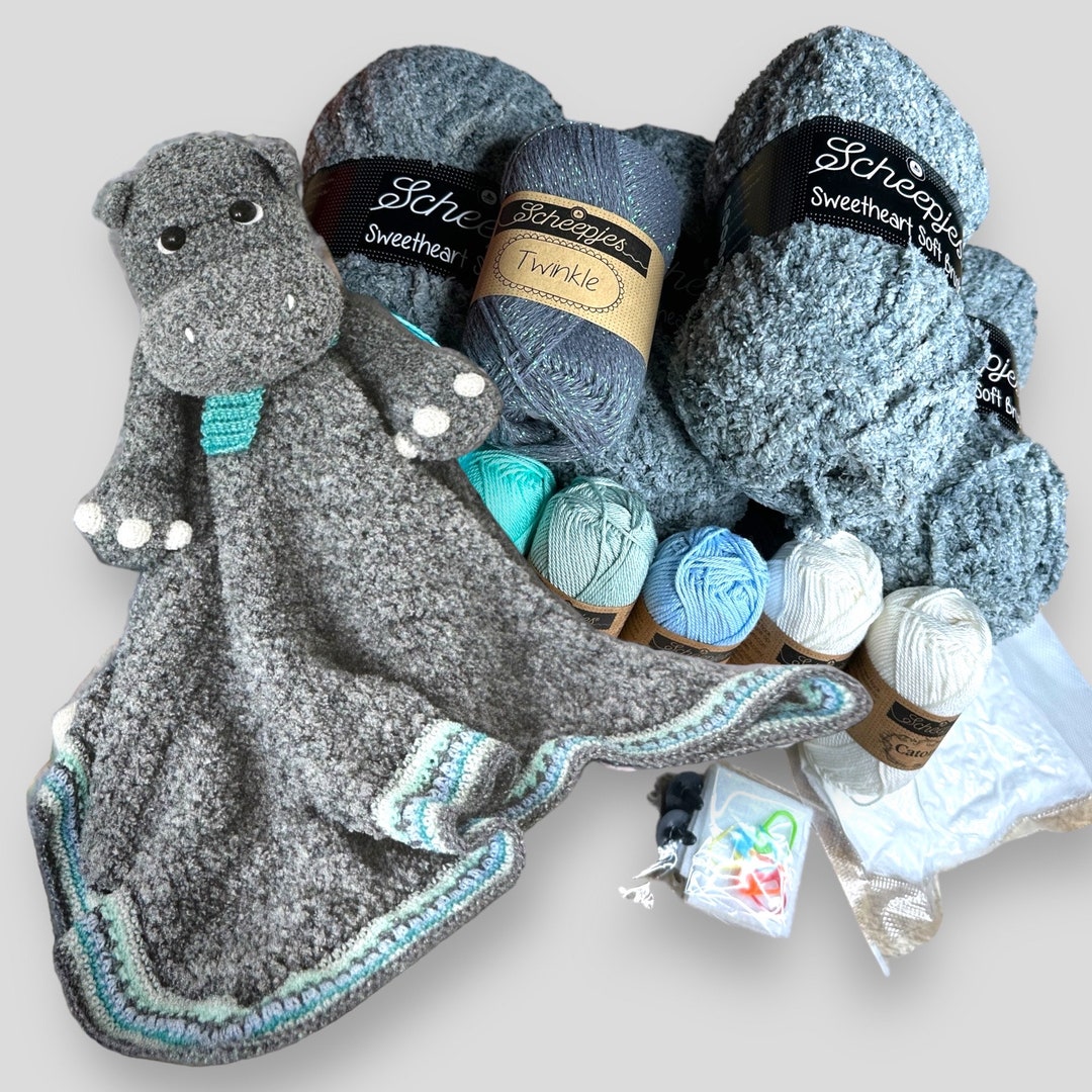 Cuddle Blanket Crochet Kit - Hippo Crochet Kit - DIY Crochet Baby Lovey ...