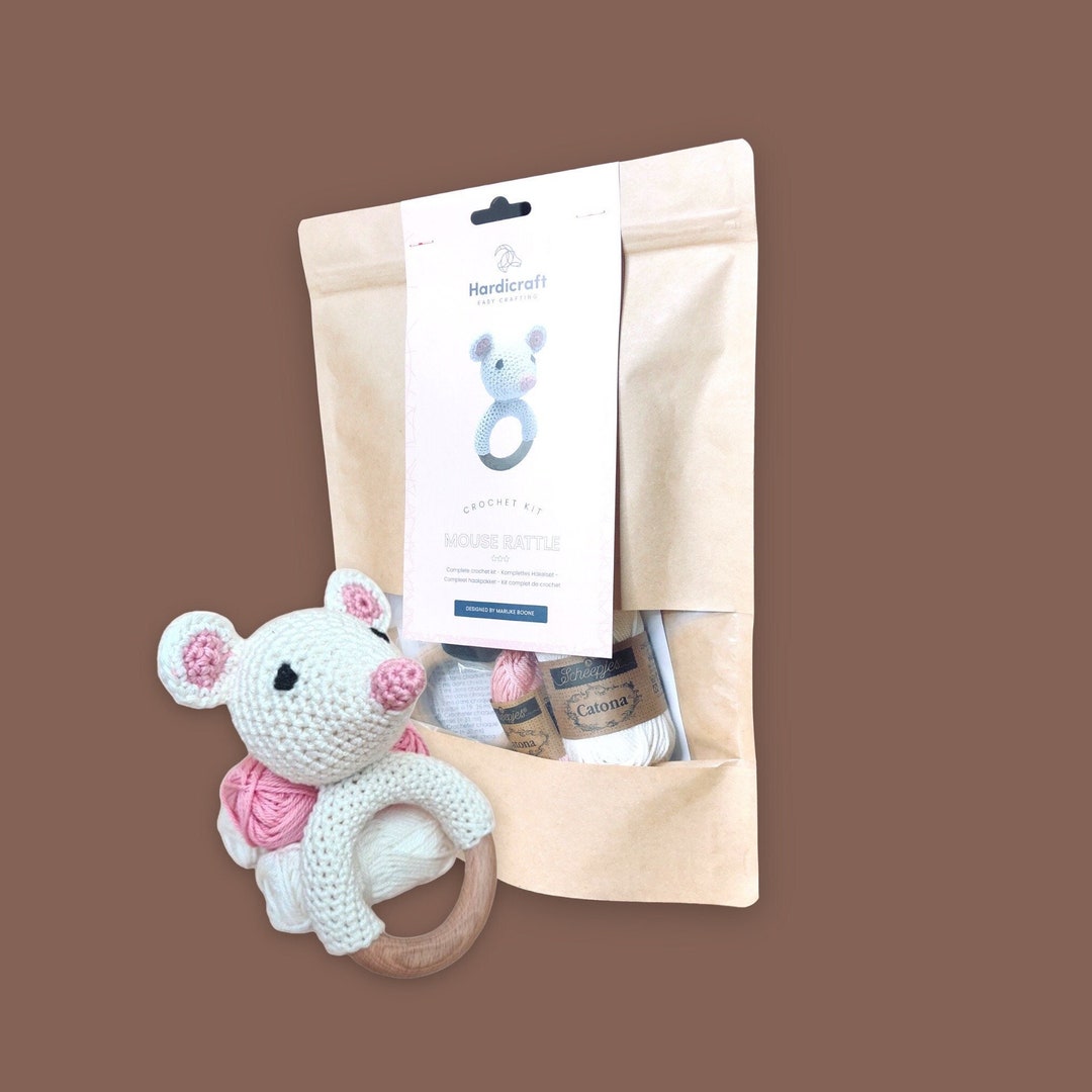Mouse Rattle Crochet Kit - Crochet Kit for Baby Rattle - DIY Crochet ...