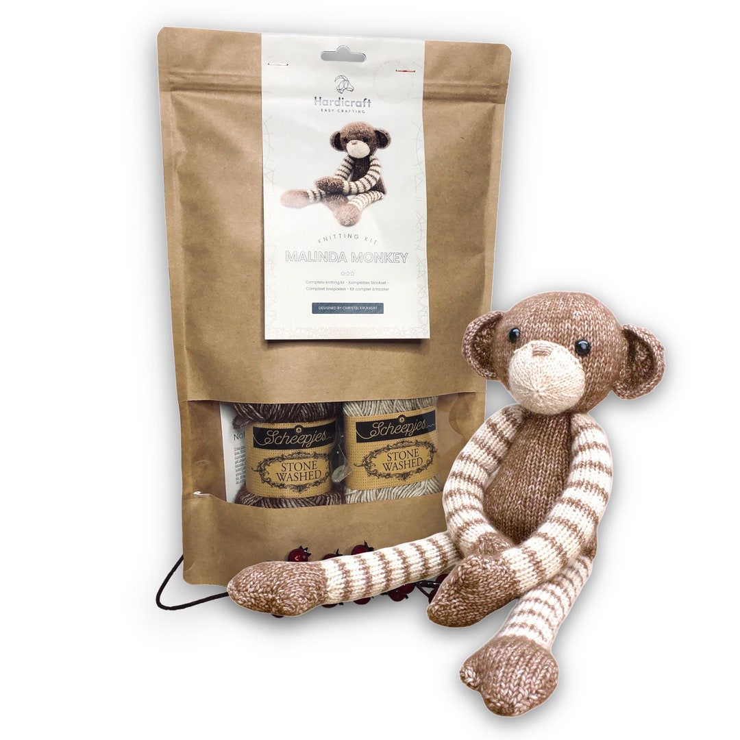 Monkey Knitting Kit for DIY Knitter, Amigurumi Monkey Craft Kit ...
