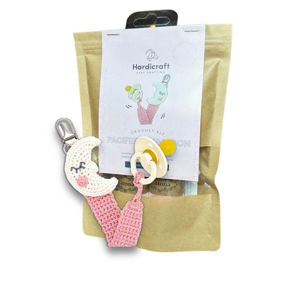 Pacifier Clip Crochet Kit - Pacifier Moon DIY Baby Gift - Baby Pacifier ...