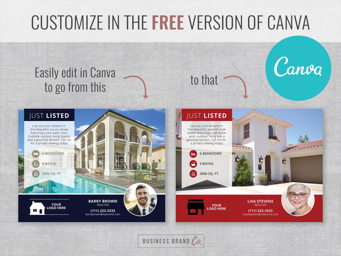 Real Estate Listing Postcard Canva Template - Etsy